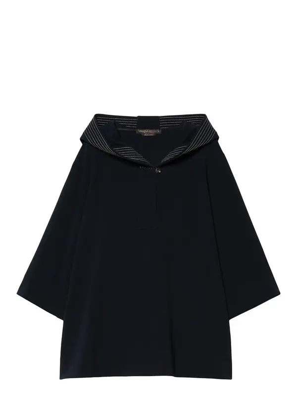 Marina Rinaldi Hooded Cotton Blouse With Contrast Stitching - Blue