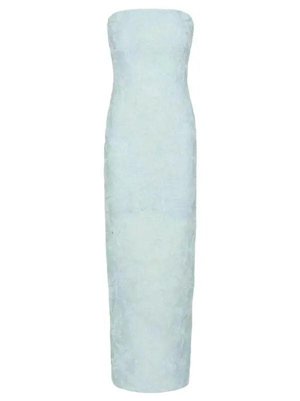 ROTATE BY BIRGER CHRISTENSEN Strapless Floral Mesh Maxi Dress - Blue