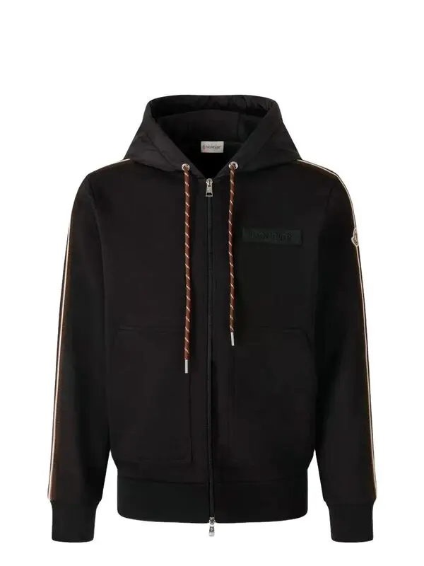 Moncler Logo Stripe Zip Up Hoodie - Black