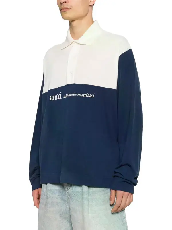 AMI Paris Colourblock Long-sleeve Polo Shirt - Blue