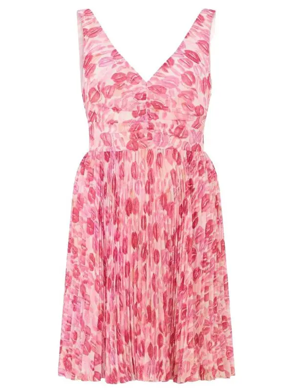 Red Valentino Pleated Print V-neck Dress - Pink