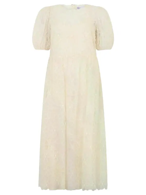 Red Valentino Puff-sleeve Floral Midi Dress - Neutrals