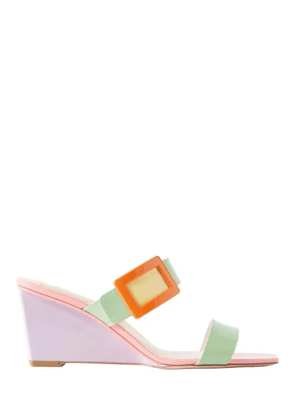 ROGER VIVIER Belle Vivier Patent Leather Wedge Sandals - Multi