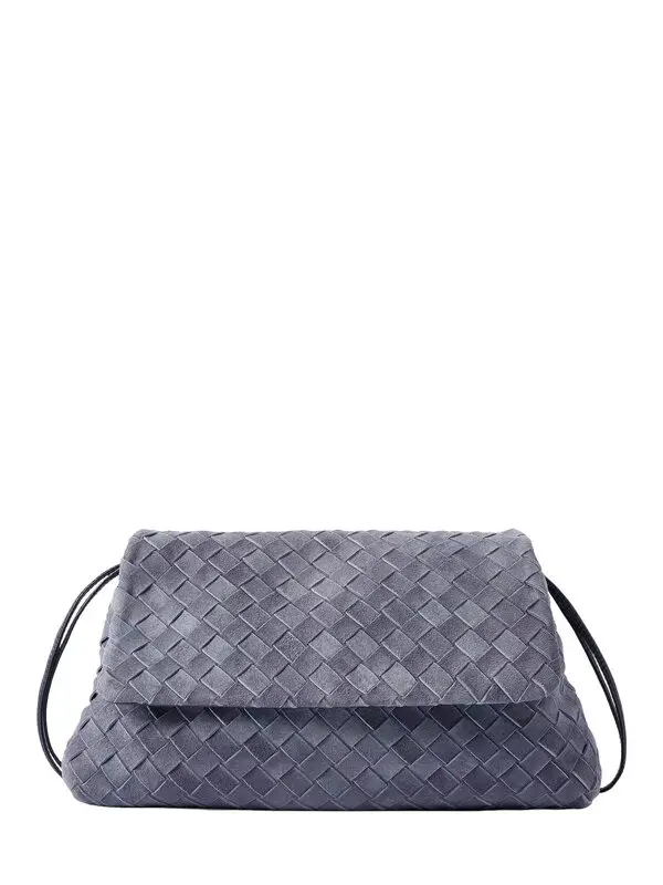Bottega Veneta Giorno Intrecciato Suede Shoulder Bag - Blue