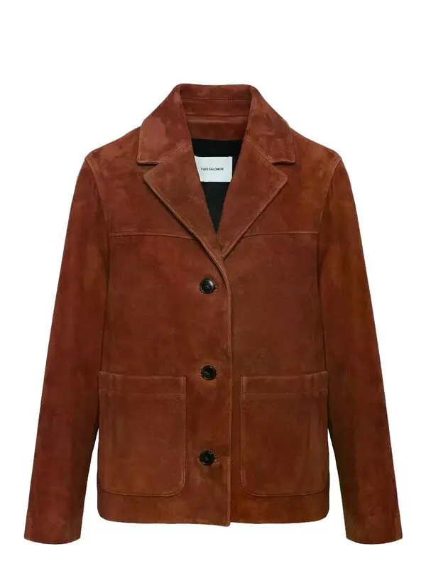 YVES SALOMON Button Suede Jacket - Brown