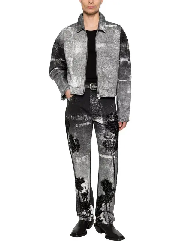 PURPLE BRAND Carpenter Palms Patterned Zip Jacket - Black