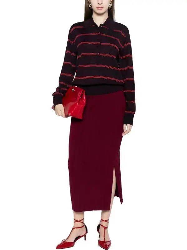 Eric Bompard Ribbed Elasticated Midi Skirt - Red