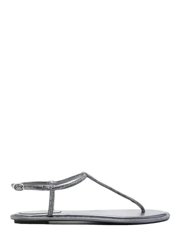 Rene Caovilla Embellished T-strap Flat Sandals - Silver