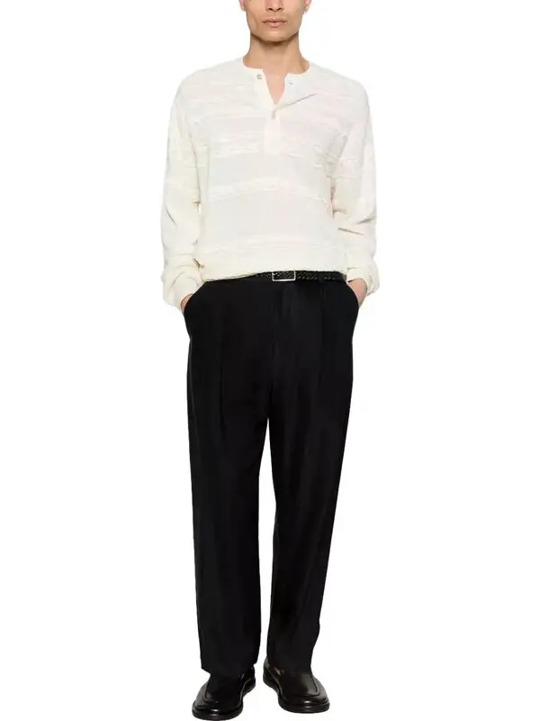 Emporio Armani Patterned Knit Button Placket Sweater - Neutrals