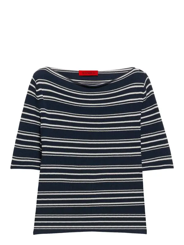 Max & Co. Stripe Boat-neck Crop Top - Blue