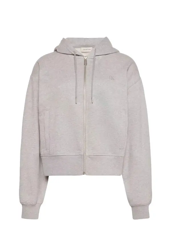 Calvin Klein Zip Up Hoodie With Embroidered Logo - Grey