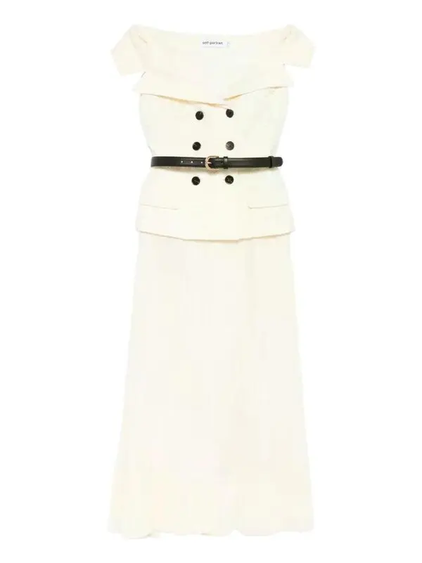 SELF-PORTRAIT Lace Chiffon Midi Dress - Neutrals