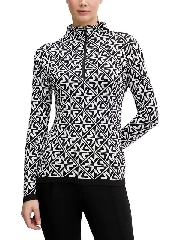NEWLAND Geometric Print Half-zip Long Sleeve Top - Black