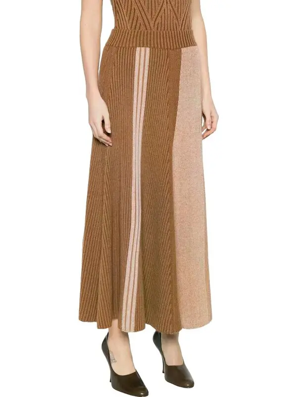 Eric Bompard Patchwork Ribbed Knit Midi Skirt - Brown