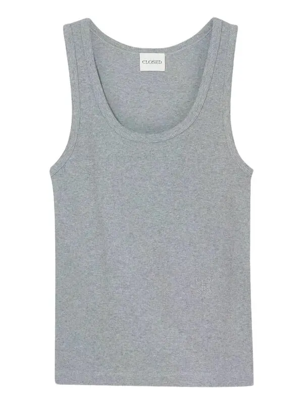 Closed Ribbed Knit Tank Top - Grey