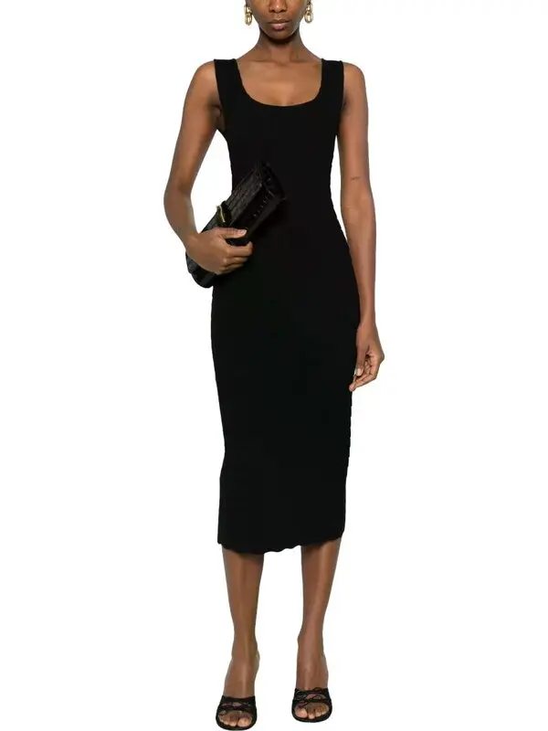 Emporio Armani Ribbed Sleeveless Midi Dress - Black