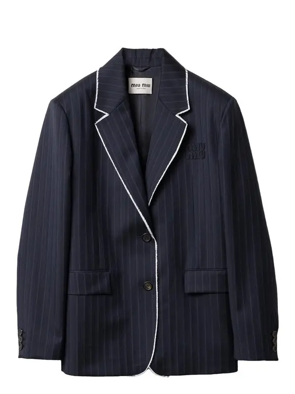 Miu Miu Single-breasted Pinstriped Jacquard Jacket - Navy