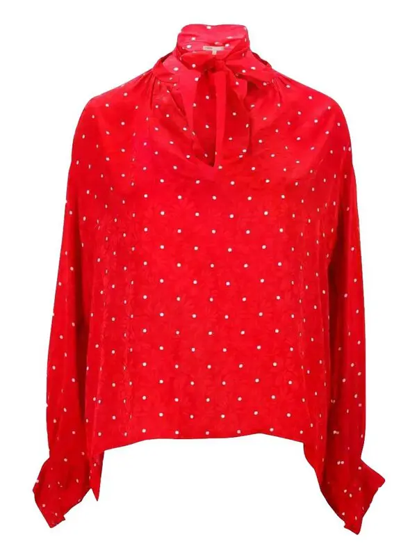 Maje Polka Dot Long Sleeve Blouse With Pussy Bow - Red