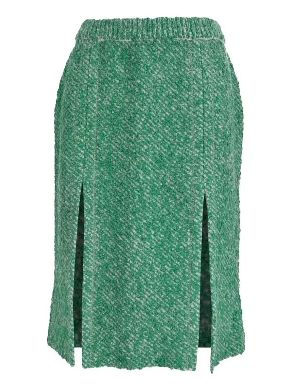 Stella McCartney Bouclé Tweed Midi Skirt With Front Slits - Green