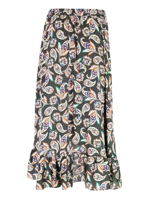 Maje Paisley-print Ruffled Midi Skirt - Black