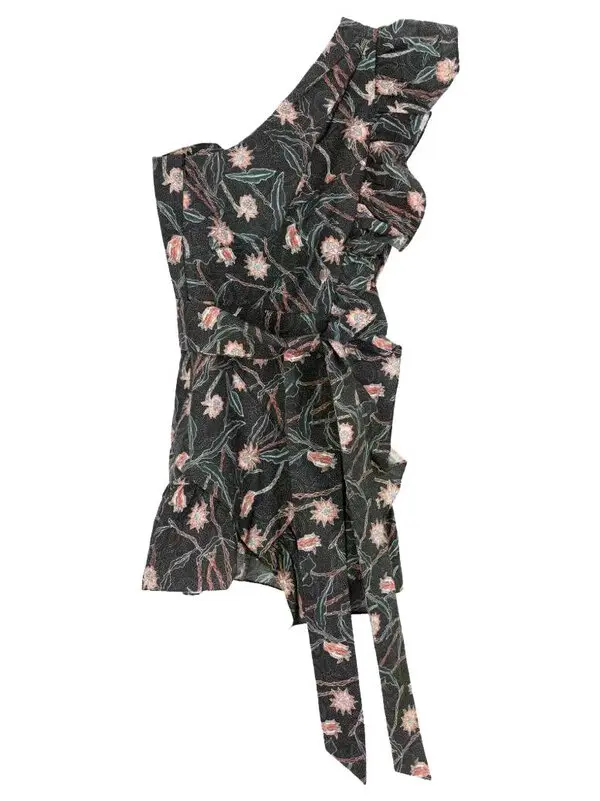 ISABEL MARANT VINTAGE Lavern One-shoulder Floral Print Mini Dress - Black