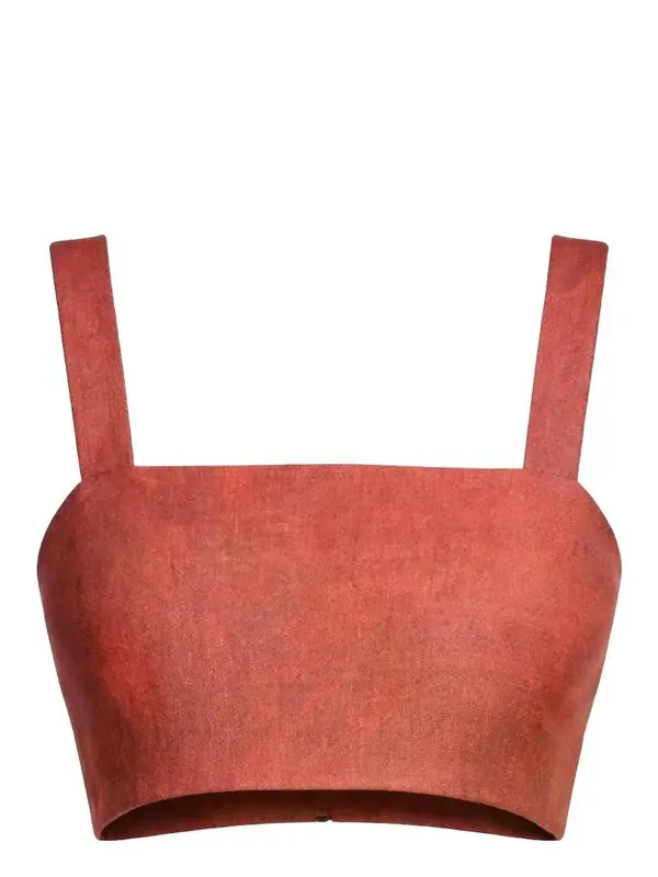 Elie Saab Printed Square Neck Crop Top - Red