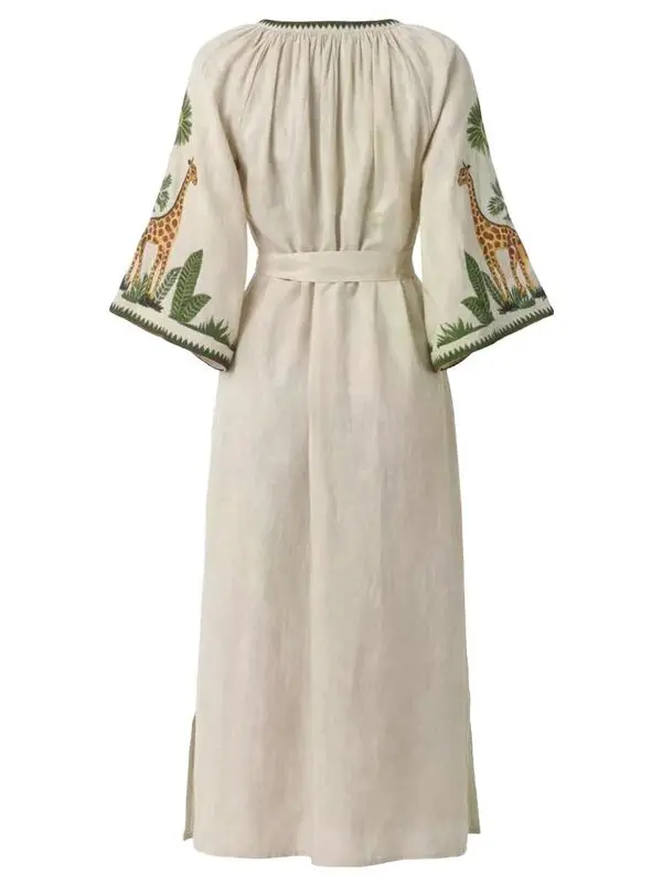 BENARAS BY CITRUS Giraffe Embroidered Dress - Neutrals