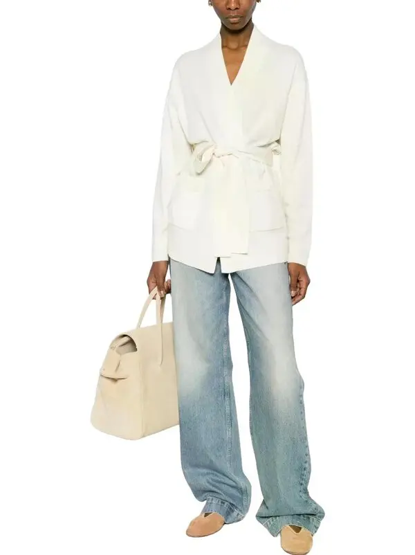 Eric Bompard Belted Pocket Jacket With Ribbed Trim - White