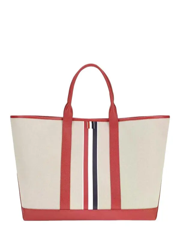 Thom Browne Striped Leather Handles Tote - Neutrals