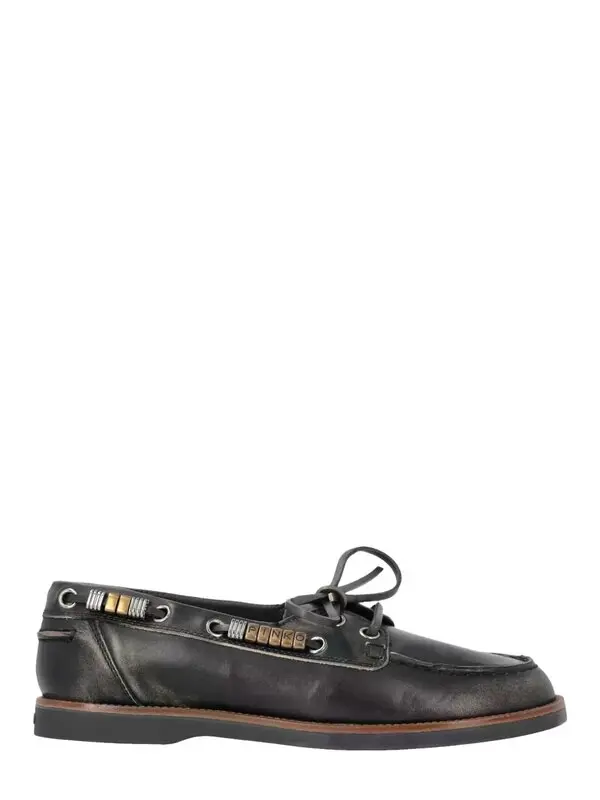 Pinko Leather Lace-up Loafers With Metallic Detailing - Black