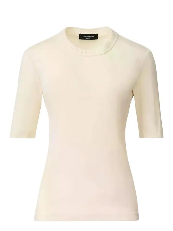 Fabiana Filippi Crocheted Trim T-shirt - Neutrals