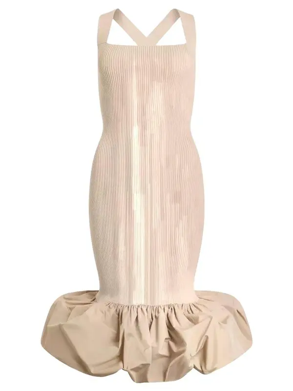 PATOU Ruffled Knitted Midi Fitted Dress - Neutrals