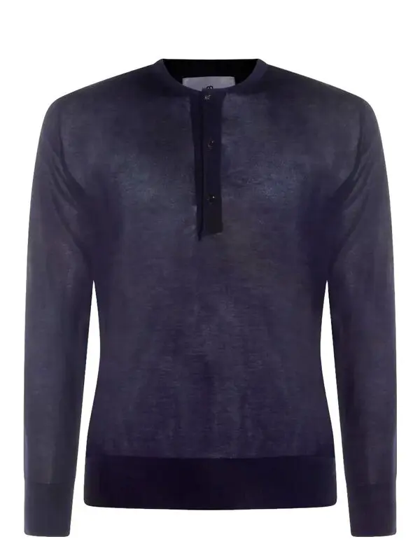 SEVEN GAUGE Buttoned Round Neck Long Sleeve Sweater - Blue