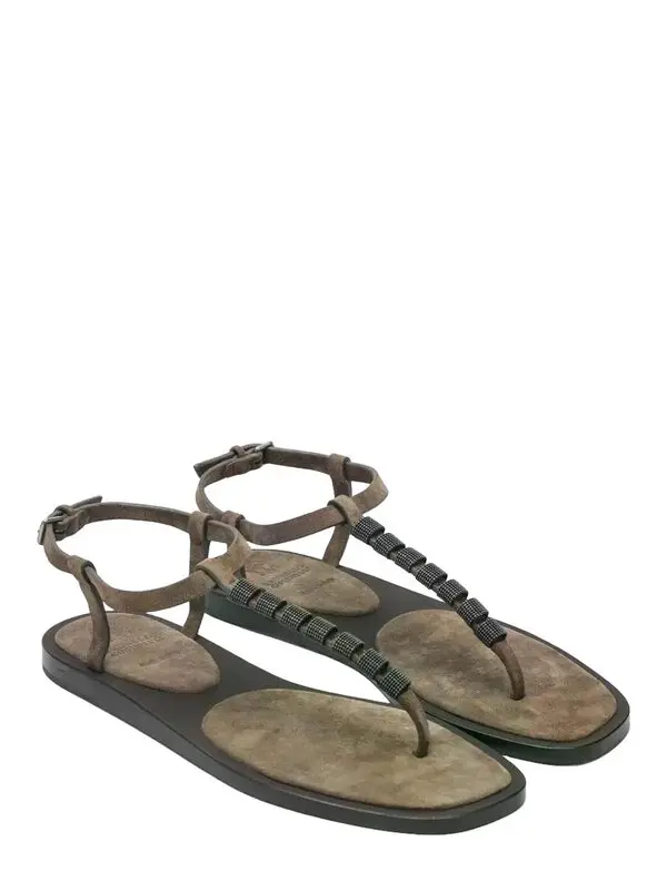 Brunello Cucinelli Beaded-strap Sandals - Brown