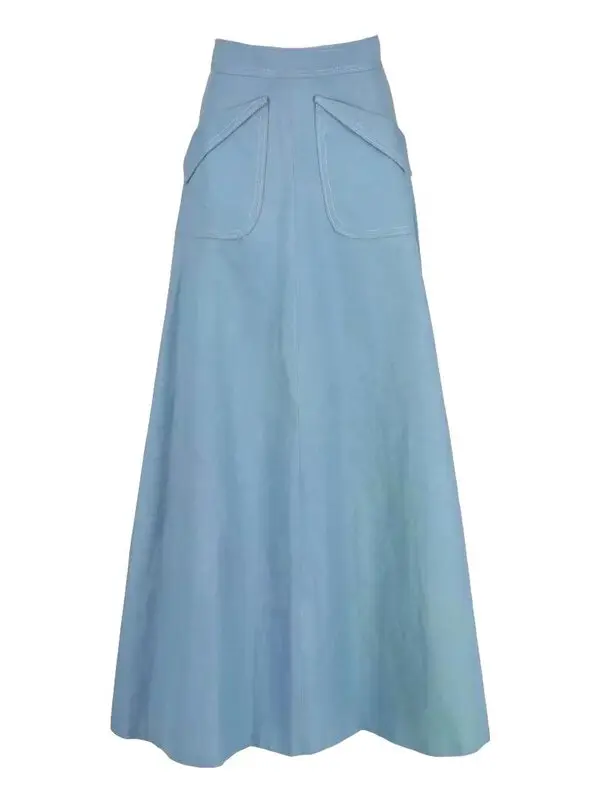 Vintage Pocket-detail Cotton Maxi Skirt - Blue