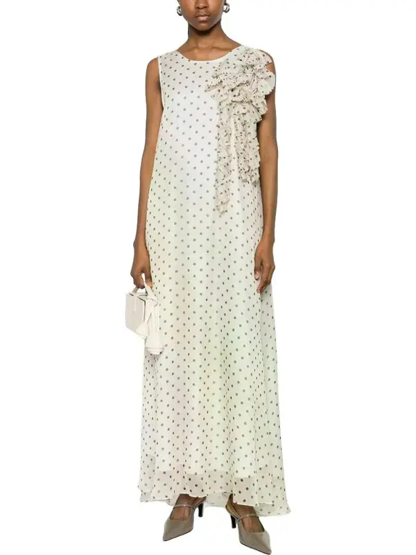 P.a.r.o.s.h Ruffled Polka-dot Maxi Dress - Neutrals