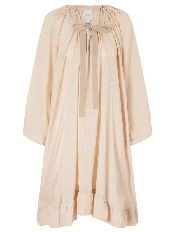 PATOU Bow-detailed Striped Lyocell And Silk-blend Mini Dress - Neutrals