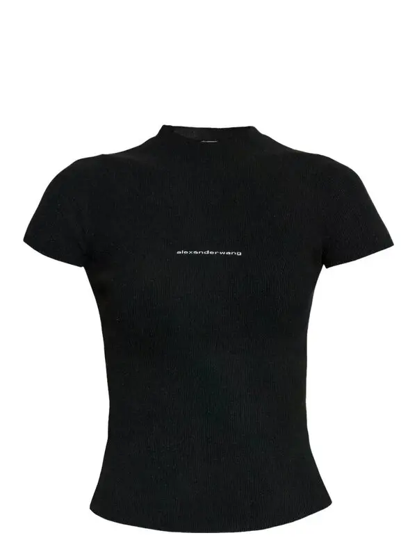 Alexander Wang Ribbed Logo Crewneck Top - Black