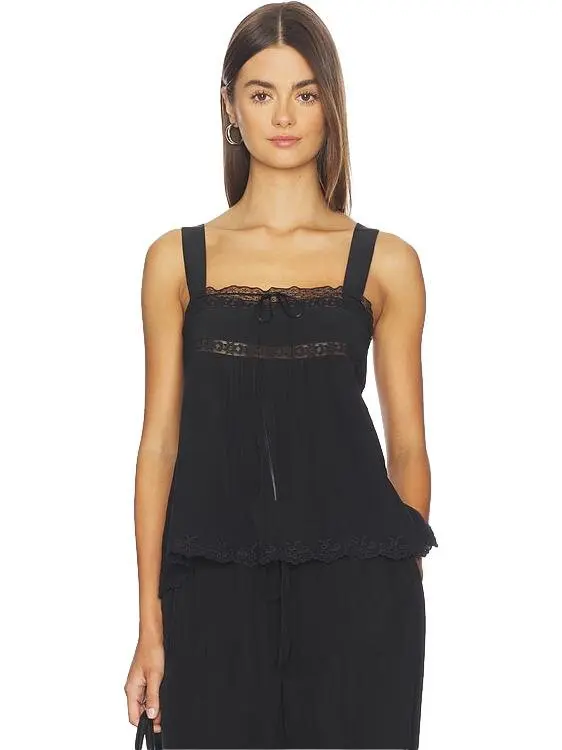 Ciao Lucia Silk Chiffon Camisole With Lace Trim - Black