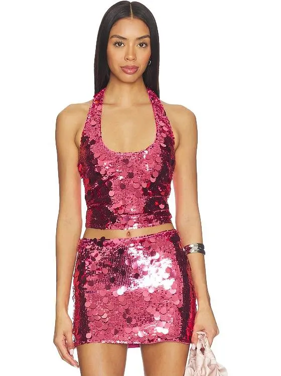 LOVERS AND FRIENDS Mia Embellished Halter Top - Fuchsia