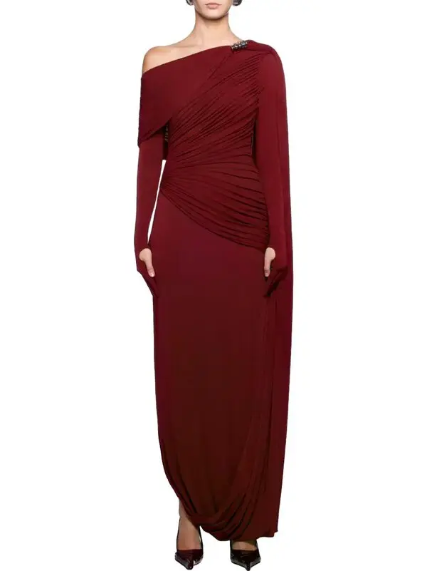 CHATS BY C.DAM Draped Brooch One-shoulder Maxi Dress - Red