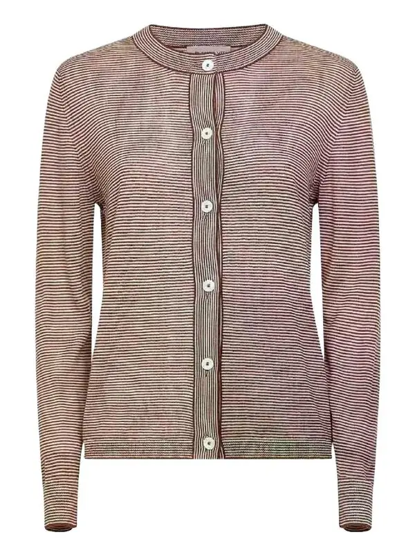 BLANCA VITA Striped Button Cardigan - Brown