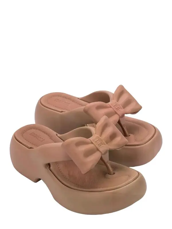 Melissa Free Fuzzy Platform Bow Flip-flops - Neutrals