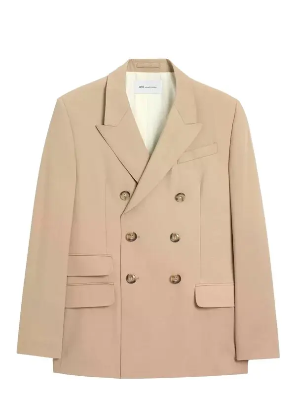AMI Paris New Wool Double Breasted Straight Jacket - Neutrals