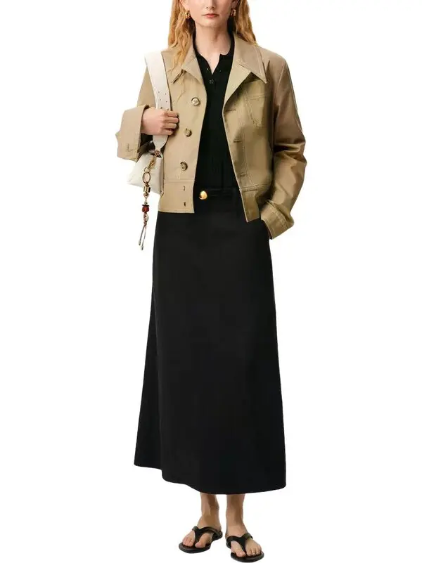 AMI Paris Blended Linen Long Trapeze Skirt - Black