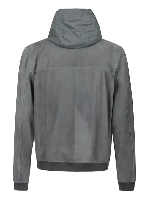 MOORER Suede Hooded Jacket With Press-stud Fastening - Grey