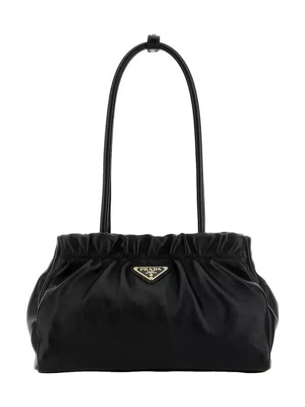 Prada Ruched Leather Shoulder Bag - Black