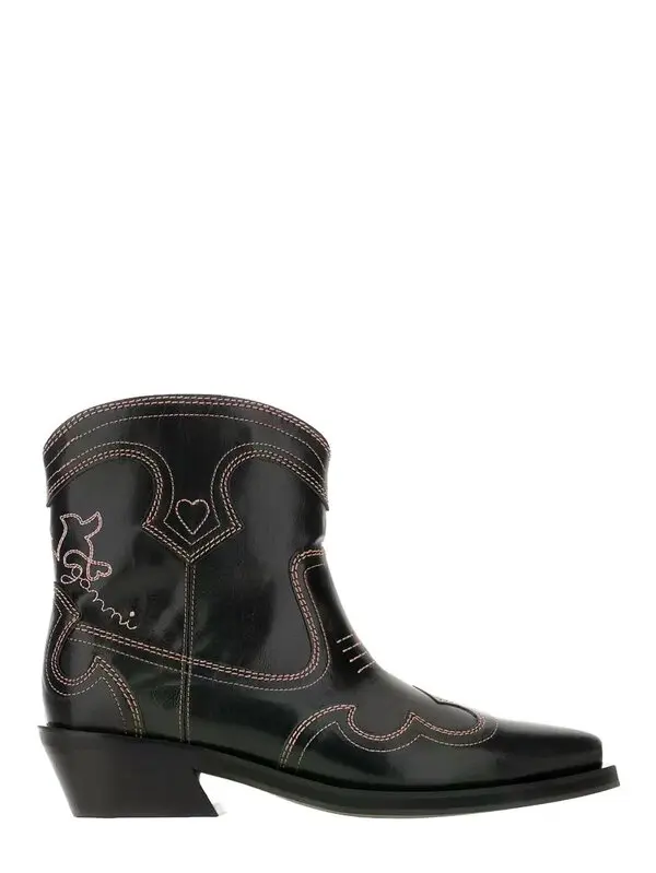 GANNI Contrast-stitch Ankle Boots - Black