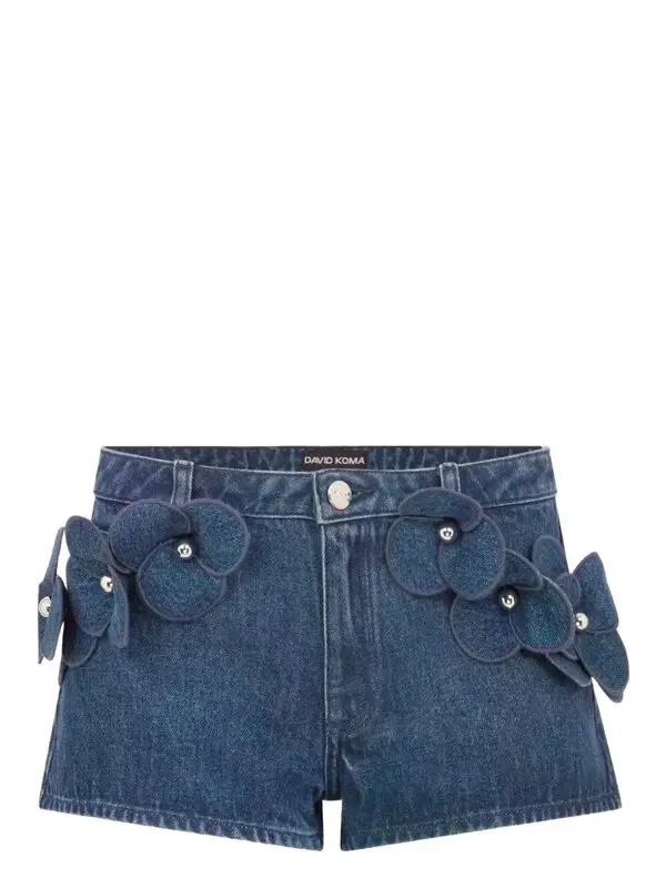 David Koma 3d Flower Denim Mini Shorts - Blue