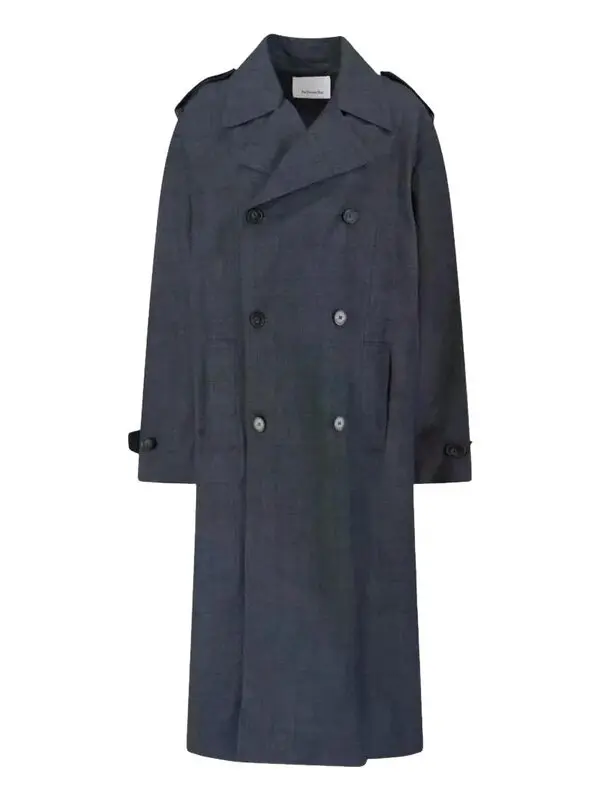 THE FRANKIE SHOP Bleecker Double-breasted Plaid Trench Coat - Grey